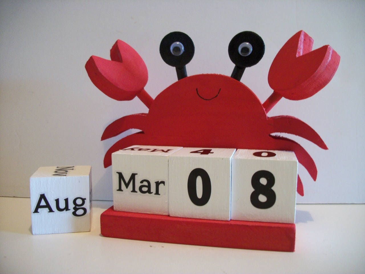 Crab Calendar Perpetual Wood Block Calendar Red Crab Decor
