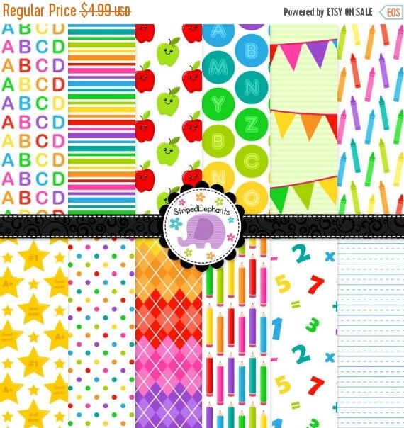 40% OFF SALE School Digital Paper Pack school digital