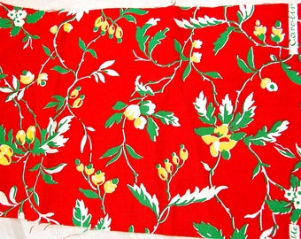 Red floral fabric | Etsy