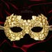 Sequined Gold Masquerade Mask With Rhinestones And Embroidery