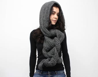 Bufanda con capucha. Bufanda larga. Bufanda de lana. Bufanda