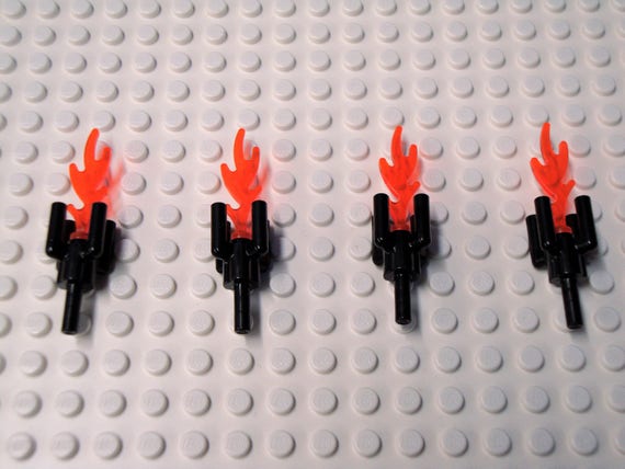 Lego Torches Lot: 4 Black Torch Pieces with 4 Translucent Neon