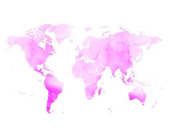 Pink world map | Etsy
