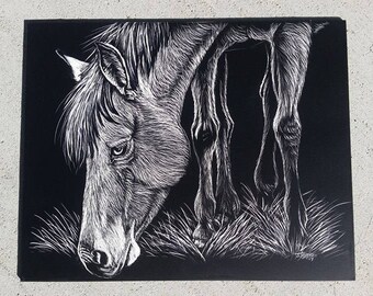 Original Rose Scratchboard Painting