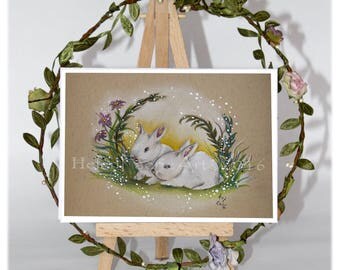 White rabbit card | Etsy