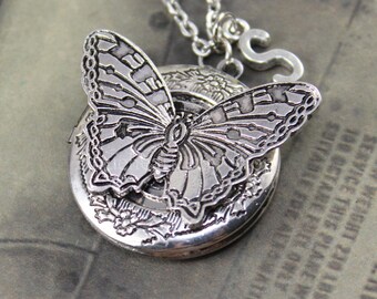 Silver Butterfly locket butterfly necklace butterfly