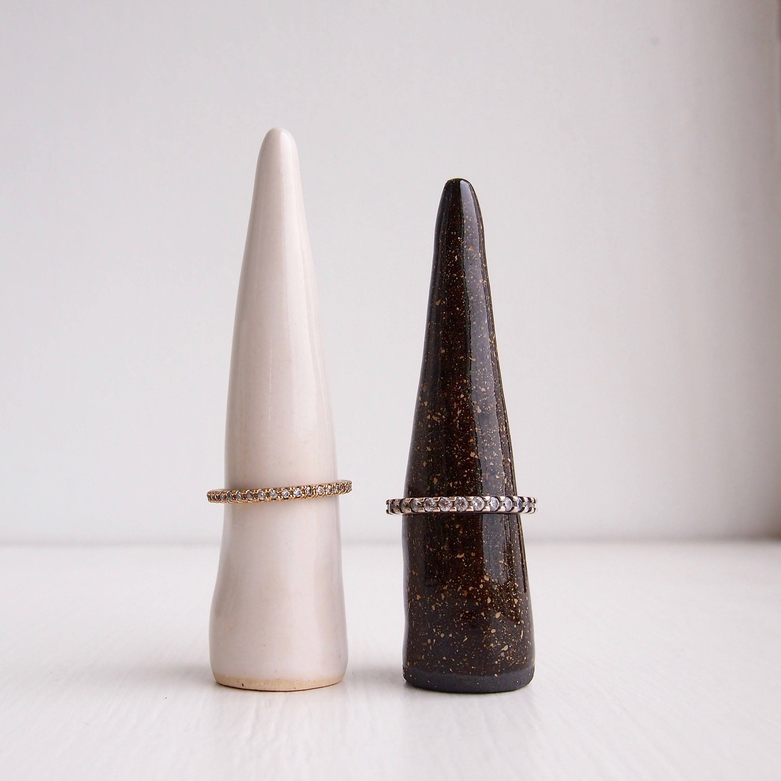 White glossy handmade ceramic ring cones jewellery storage
