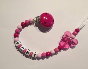 Pink Pacifier Clip Pacifier Holder with Shabby Chiffon Flowers