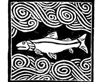 Fish linocut | Etsy