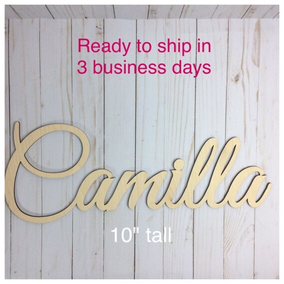 Wood cutout name sign large script name sign unpainted baby