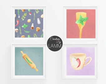 Watercolor kitchen | Etsy