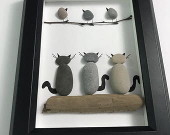 Cat pebble art | Etsy