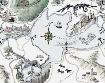 Ocean map fabric | Etsy