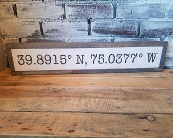 Wood sign latitude longitude | Etsy