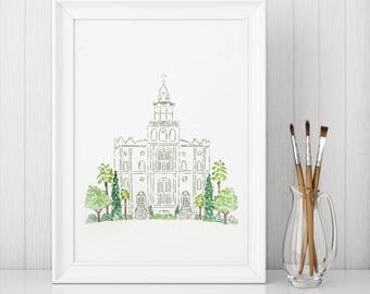 LDS Temple Print St. George Utah Temple Watercolor temple