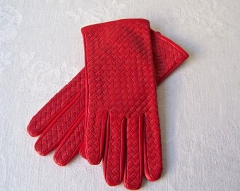 Red leather gloves | Etsy