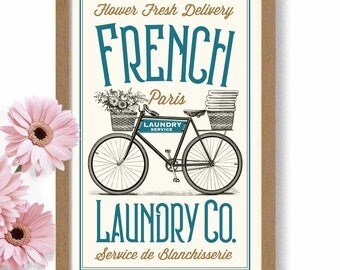 French Laundry Room French Decor Laundry Sign Bicycle Print