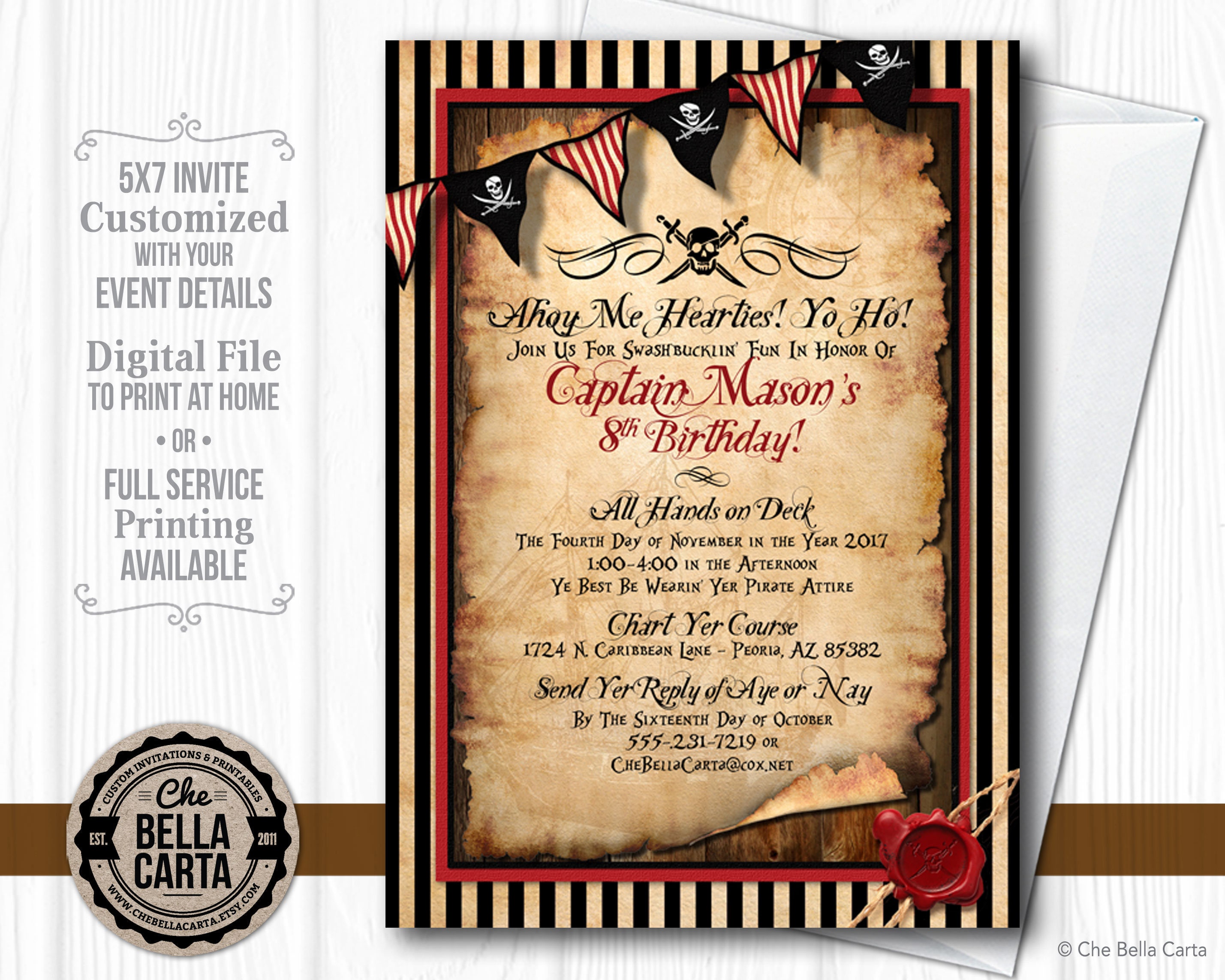 Pirate Party Customized Printable Invitation