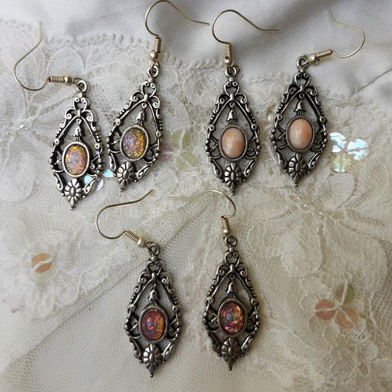 Victorian Silver & Opal Drop Earrings Opal Earrings Vintage