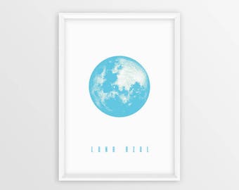Blue moon print | Etsy