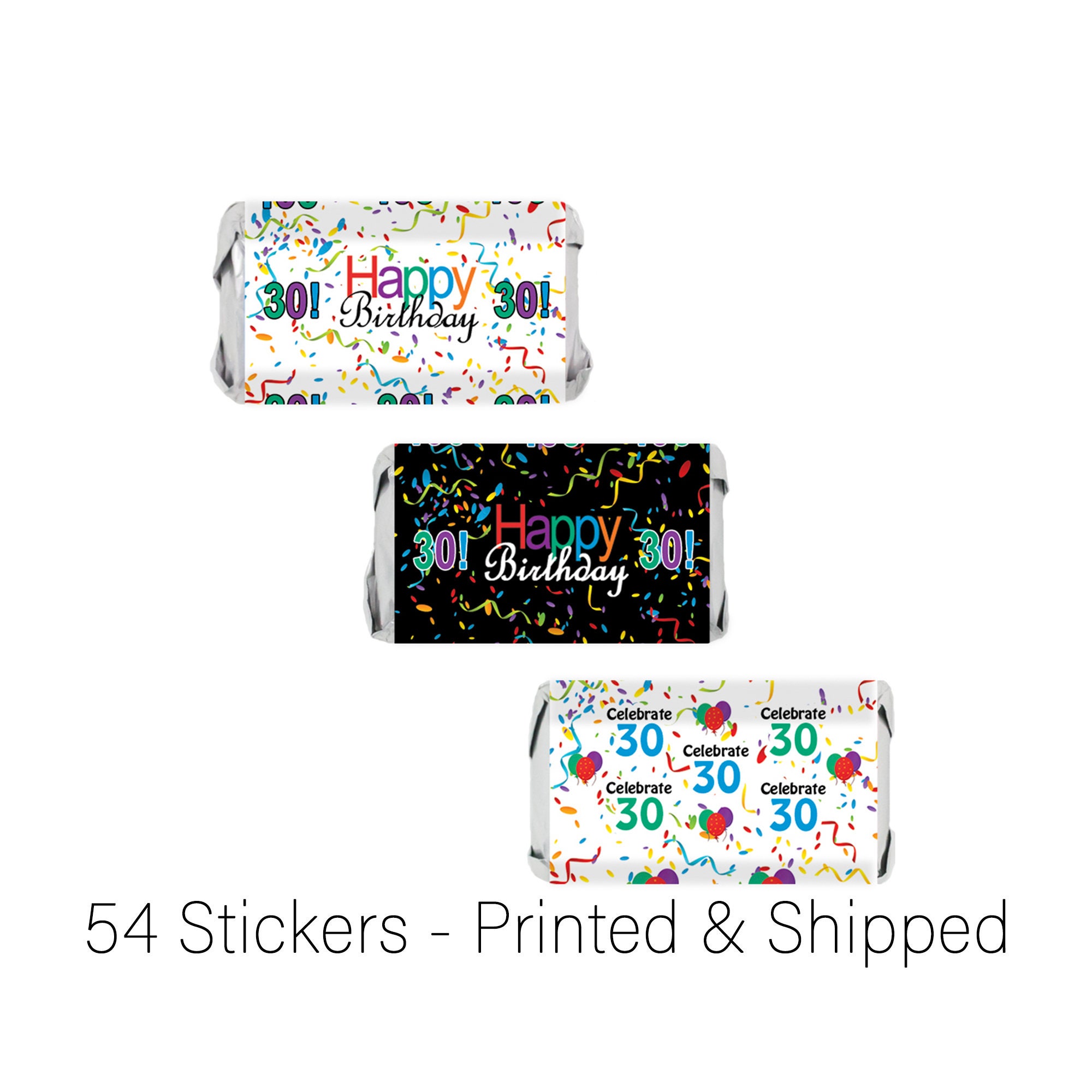 Multicolored 30th Party Favors 30th Birthday Sticker Labels