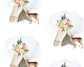 Floral deer fabric | Etsy