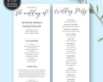 Printable Wedding Programs EDITABLE Template DIY Instant