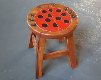 Childs Hickory Log Saddle Stool With Wooden Seat