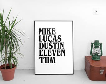 Stranger Things Lucas Dustin Eleven & Mike 8 1/2 x 11