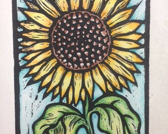 Sunflowers linocut | Etsy