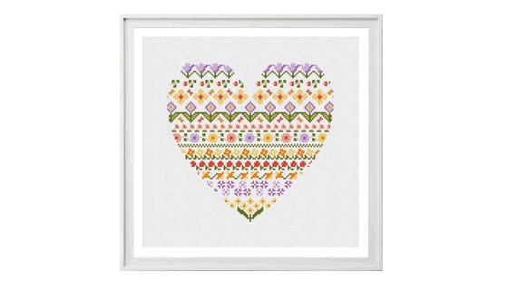 Spring Flower Heart Cross Stitch Pattern PDF Instant
