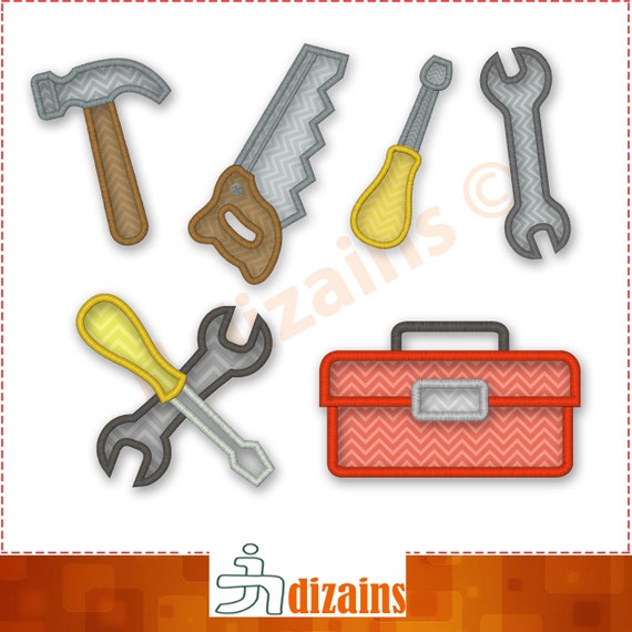 Tools Applique Design Set. Tools embroidery design. Tools