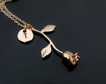 Gold rose necklace | Etsy