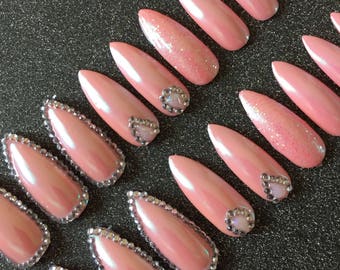 Pink stiletto nails | Etsy