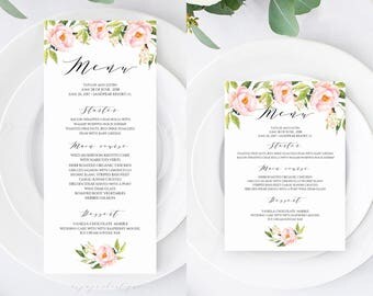 Wedding Menu Template DIY Menu Card Template Editable Text