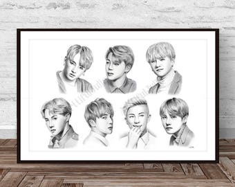Bts drawing | Etsy