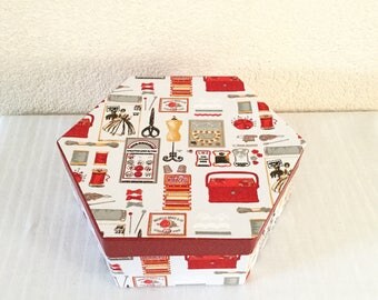 Hexagonal Sewing Box Fabric Covered Cartonnage