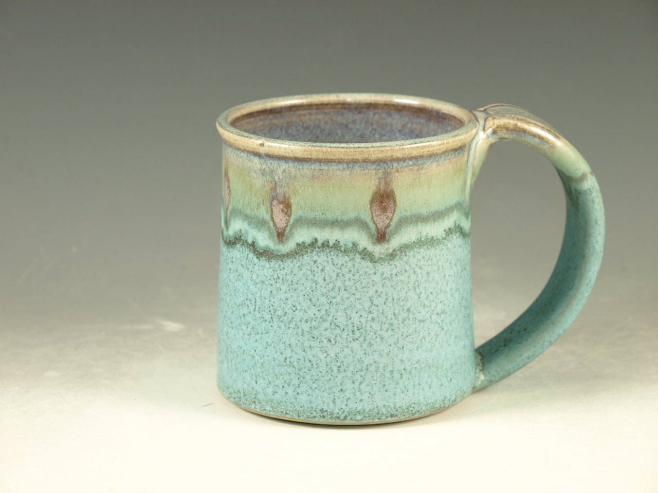 Ceramic mug with large Handle turquoise wheel thown 14oz