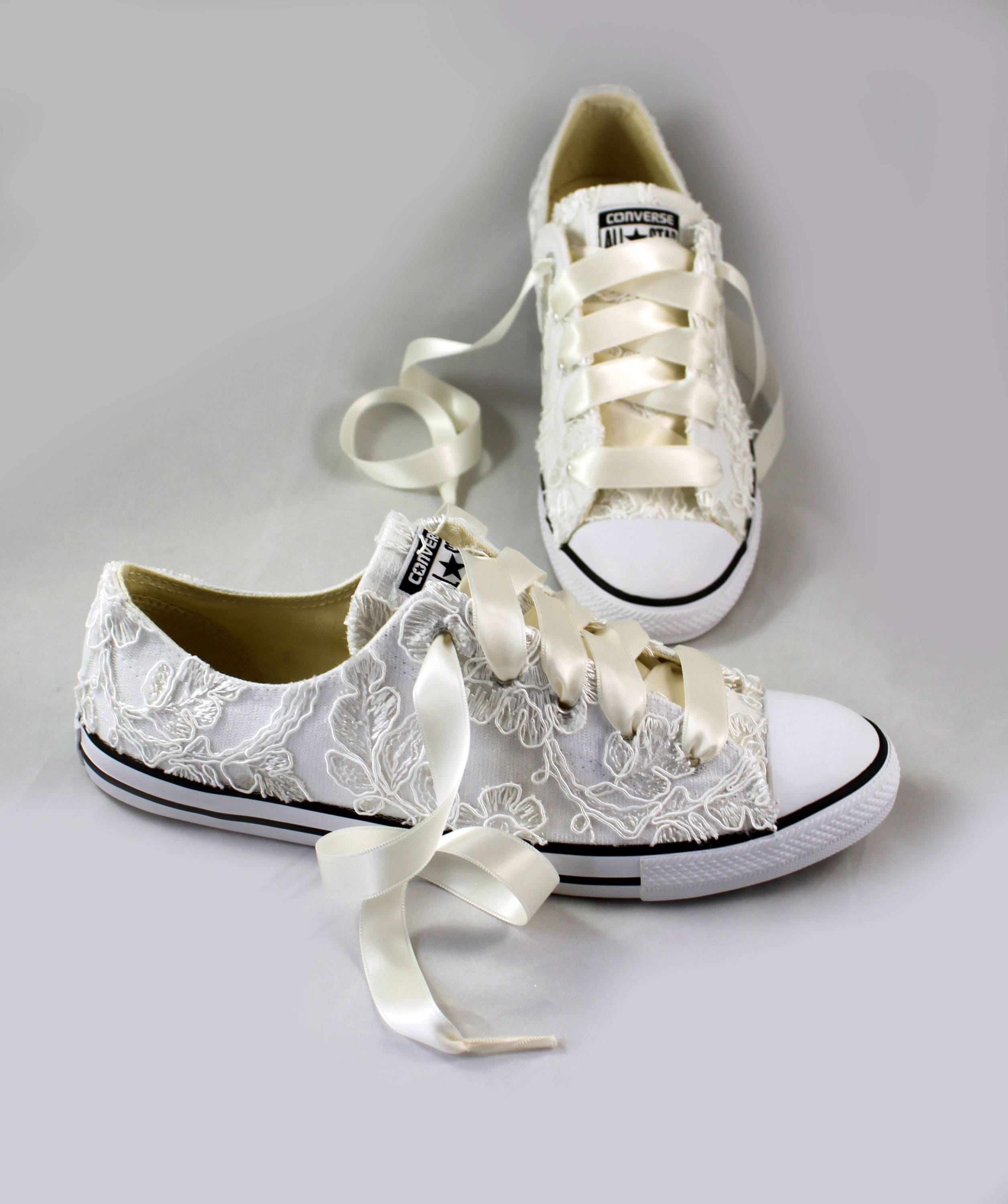 Floral Ivory Lace Wedding Converse -Ivory Lace Bridal Converses ...