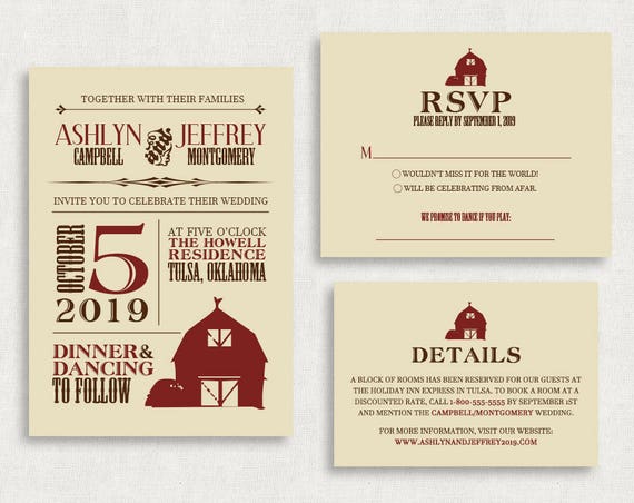 Wedding Invitation and RSVP Card Barnyard Love Digital