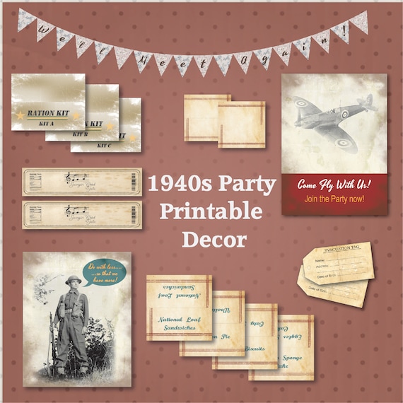 40th Birthday Ideas, 1940s Party Printables, 40th Birthday Decor, 1940s ...