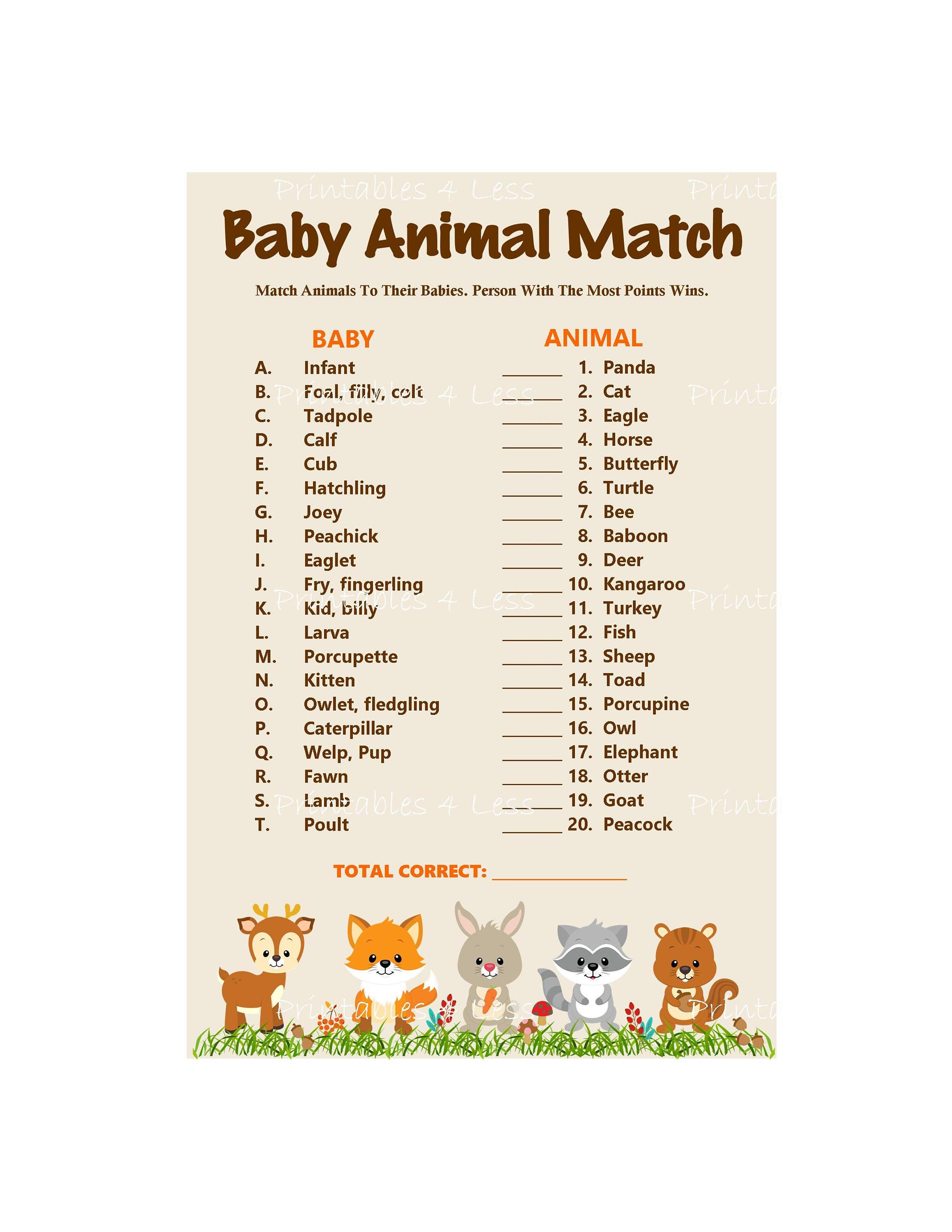 Name The Baby Animals Baby Shower Game Answers Name The Baby Animals Baby Shower Game Answers