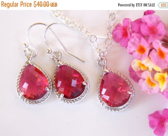 SALE Bridesmaid Jewelry Set Fuschia Earrings and Necklace