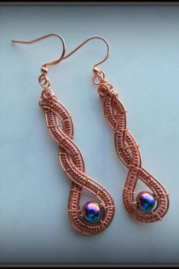 Copper Braided Earrings Rainbow Hematite Earrings Copper