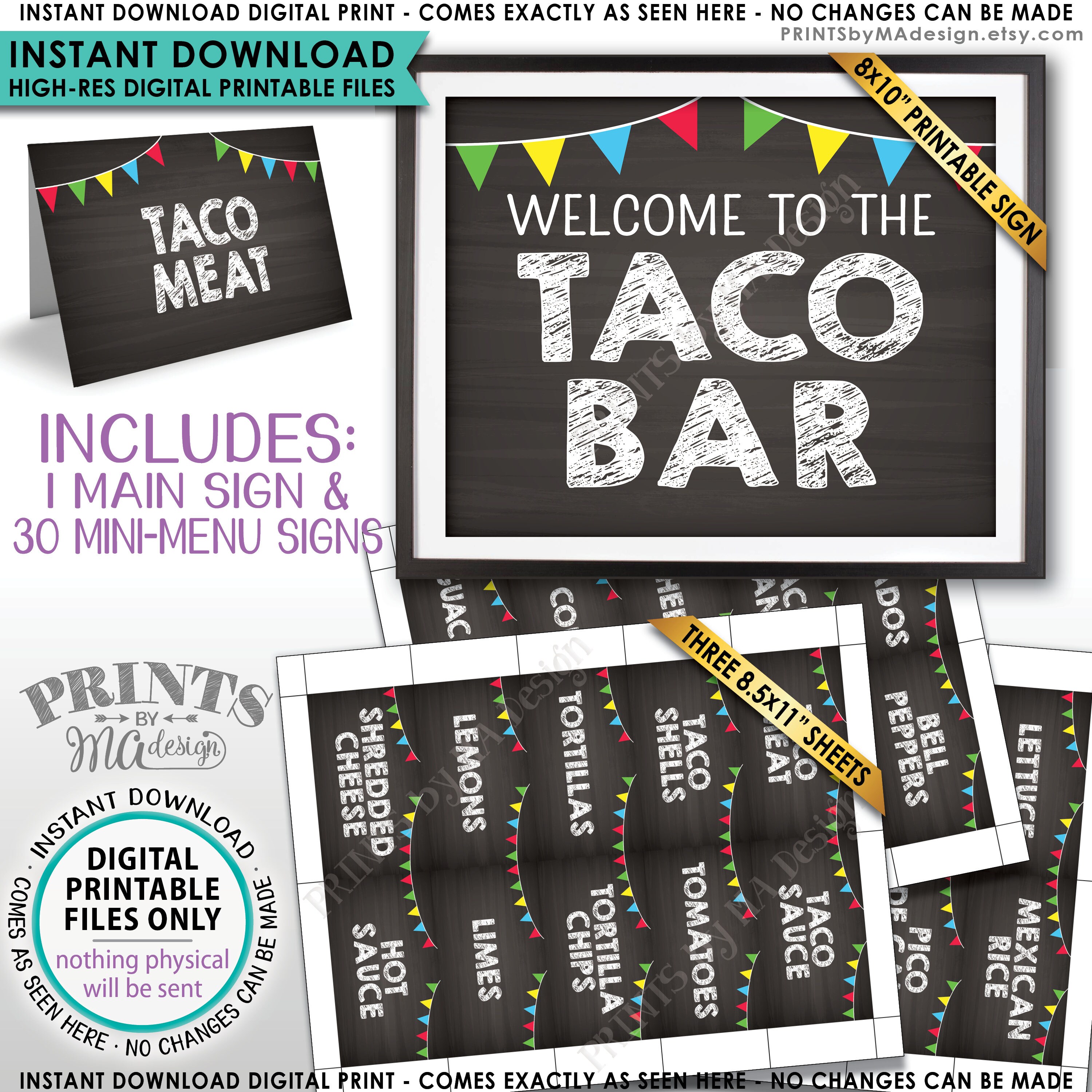 Taco Bar Sign and Labels Taco Buffet Build Your Own Taco