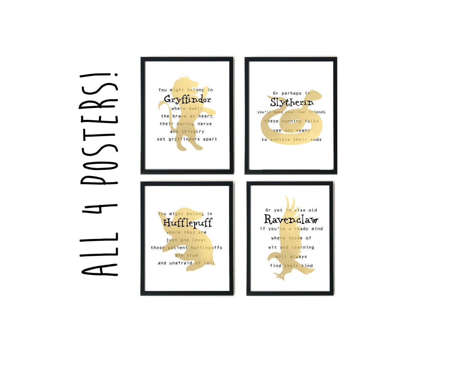 Hogwarts Houses Posters set of 4 Harry Potter Typography