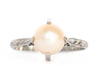 Platinum pearl ring | Etsy
