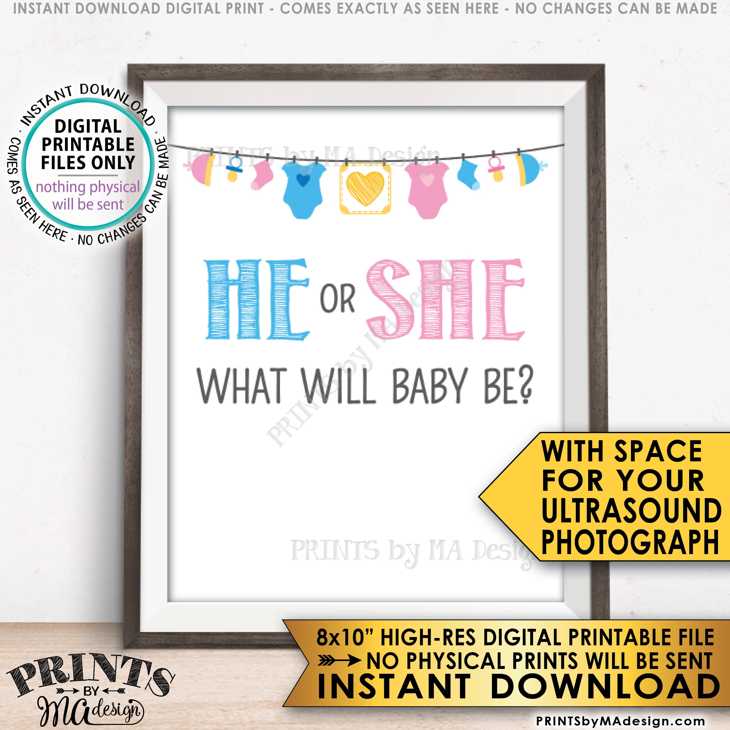 Gender Reveal Sign He or She What Will Baby Be Gender Reveal Party ...