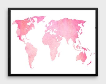 Pink world map | Etsy