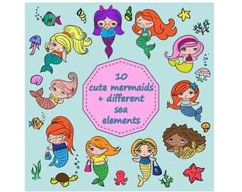 Mermaid clip art | Etsy